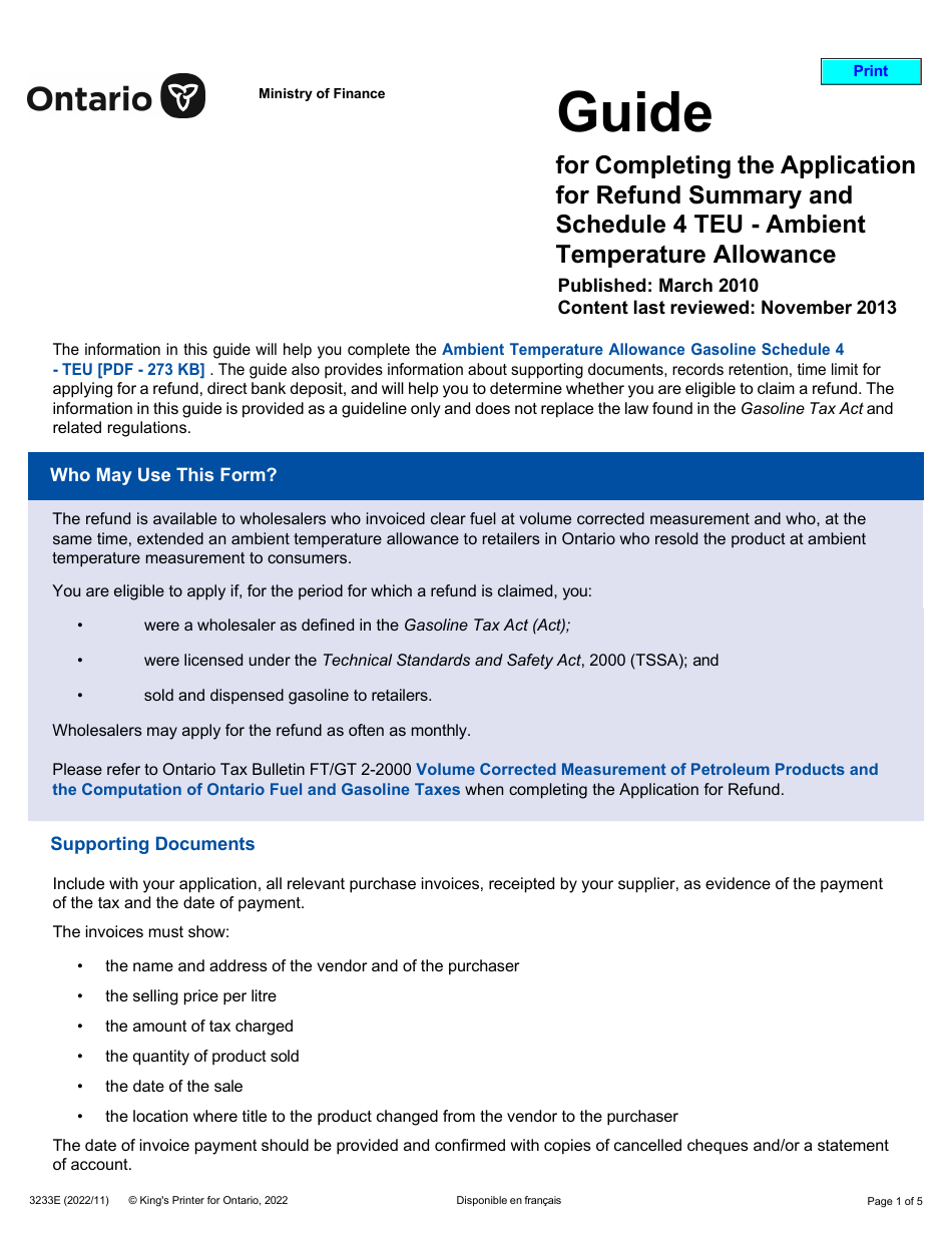 Form 3233E - Fill Out, Sign Online and Download Printable PDF, Ontario ...