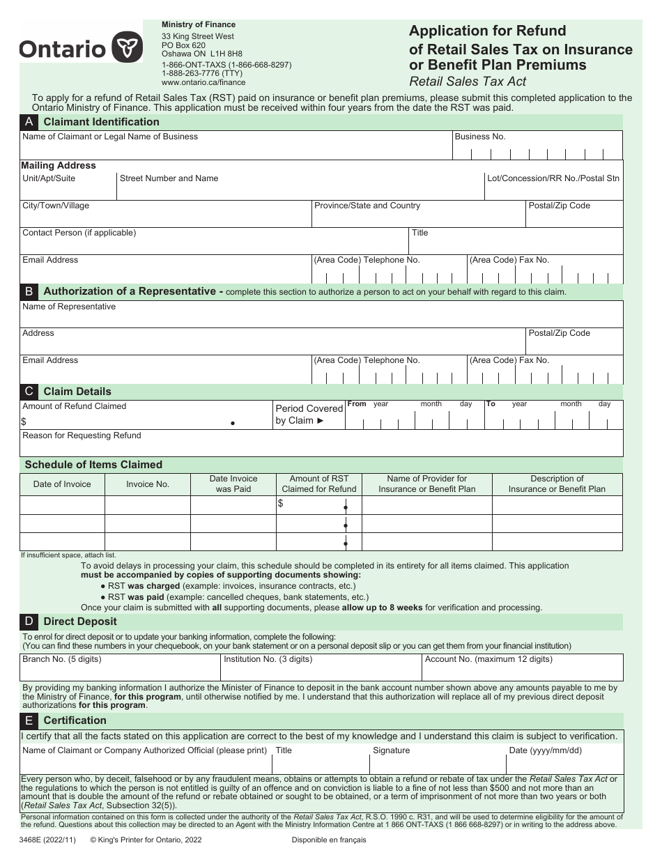 Form 3468E - Fill Out, Sign Online and Download Fillable PDF, Ontario ...