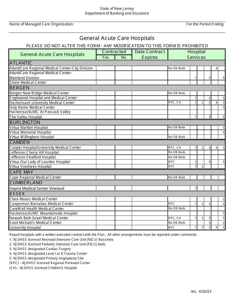 New Jersey General Acute Care Hospitals - Fill Out, Sign Online and ...