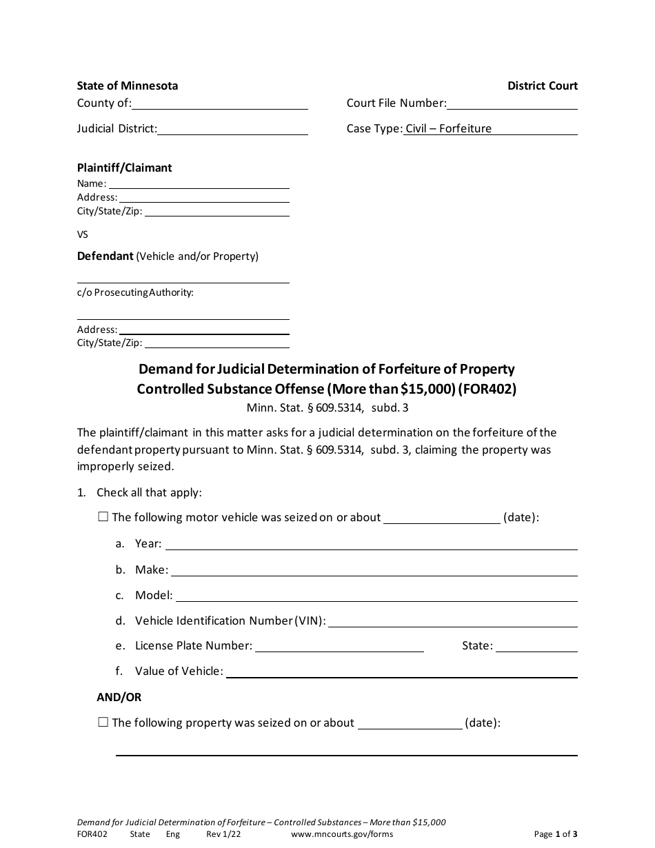 Form FOR402 - Fill Out, Sign Online and Download Printable PDF ...