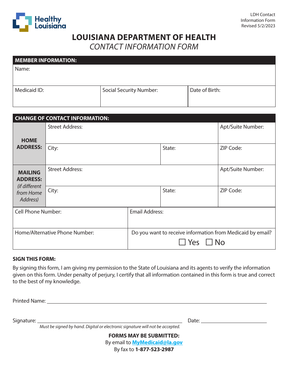 Louisiana Contact Information Form - Fill Out, Sign Online and Download ...