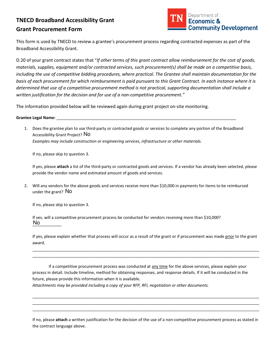 Tennessee Tnecd Broadband Accessibility Grant - Grant Procurement Form ...