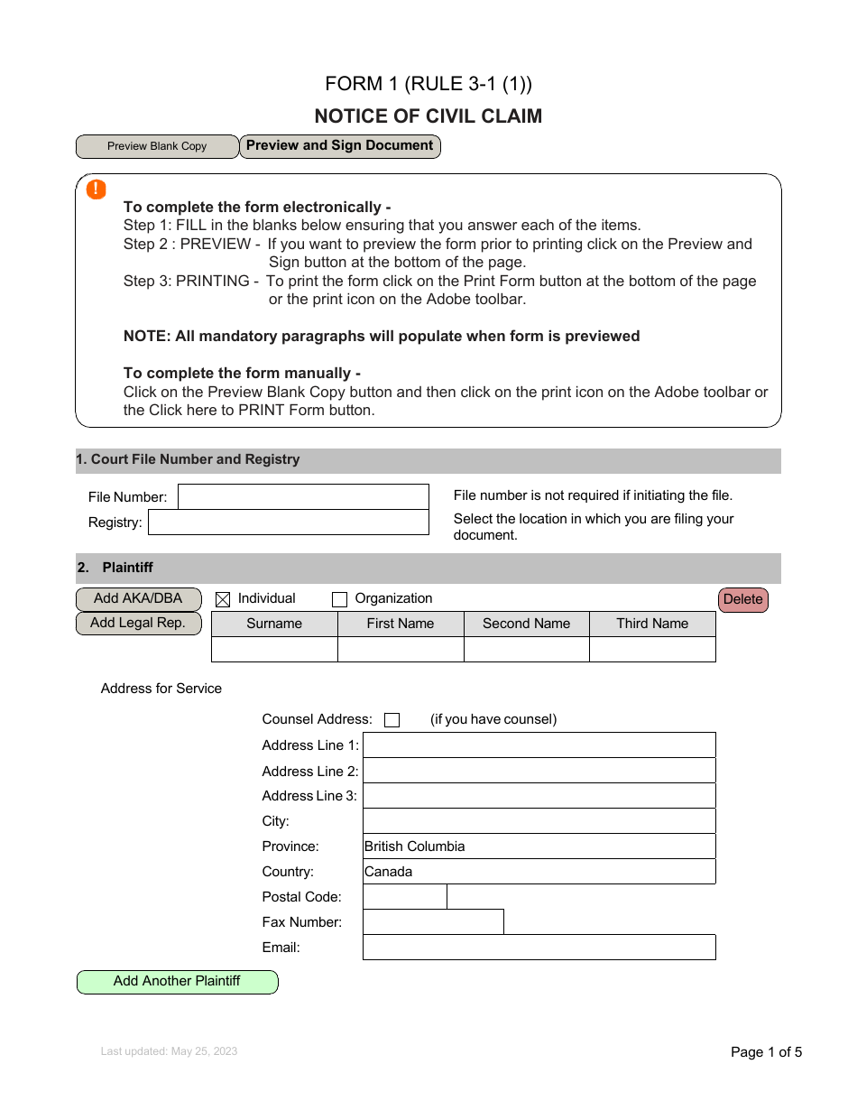 Form 1 - Fill Out, Sign Online and Download Fillable PDF, British ...