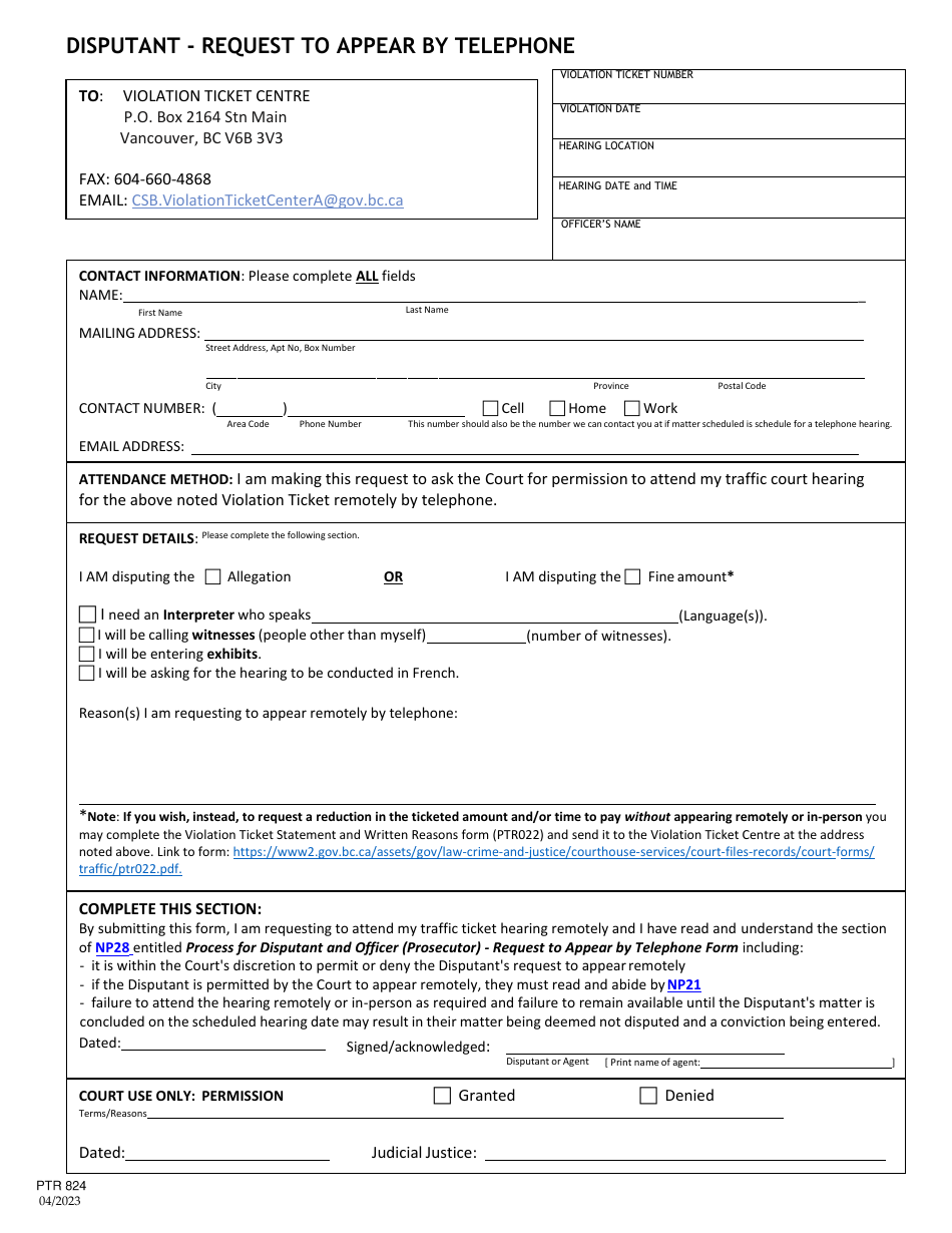 Form PTR824 - Fill Out, Sign Online and Download Fillable PDF, British ...