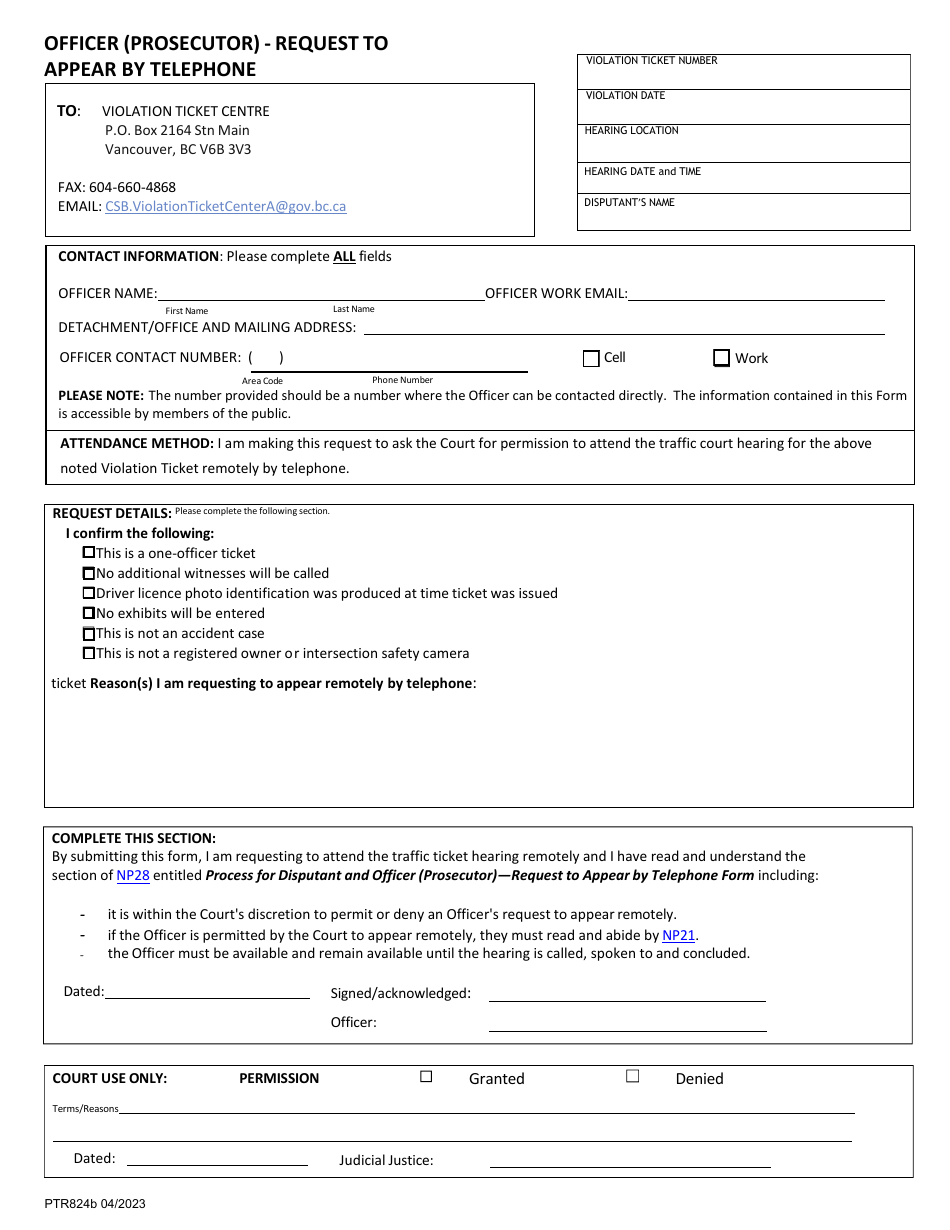 Form PTR824B Download Fillable PDF or Fill Online Officer (Prosecutor ...
