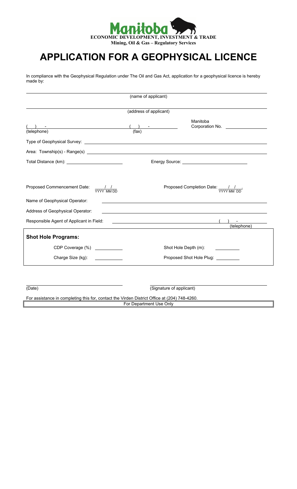 Manitoba Canada Application for a Geophysical Licence - Fill Out, Sign ...