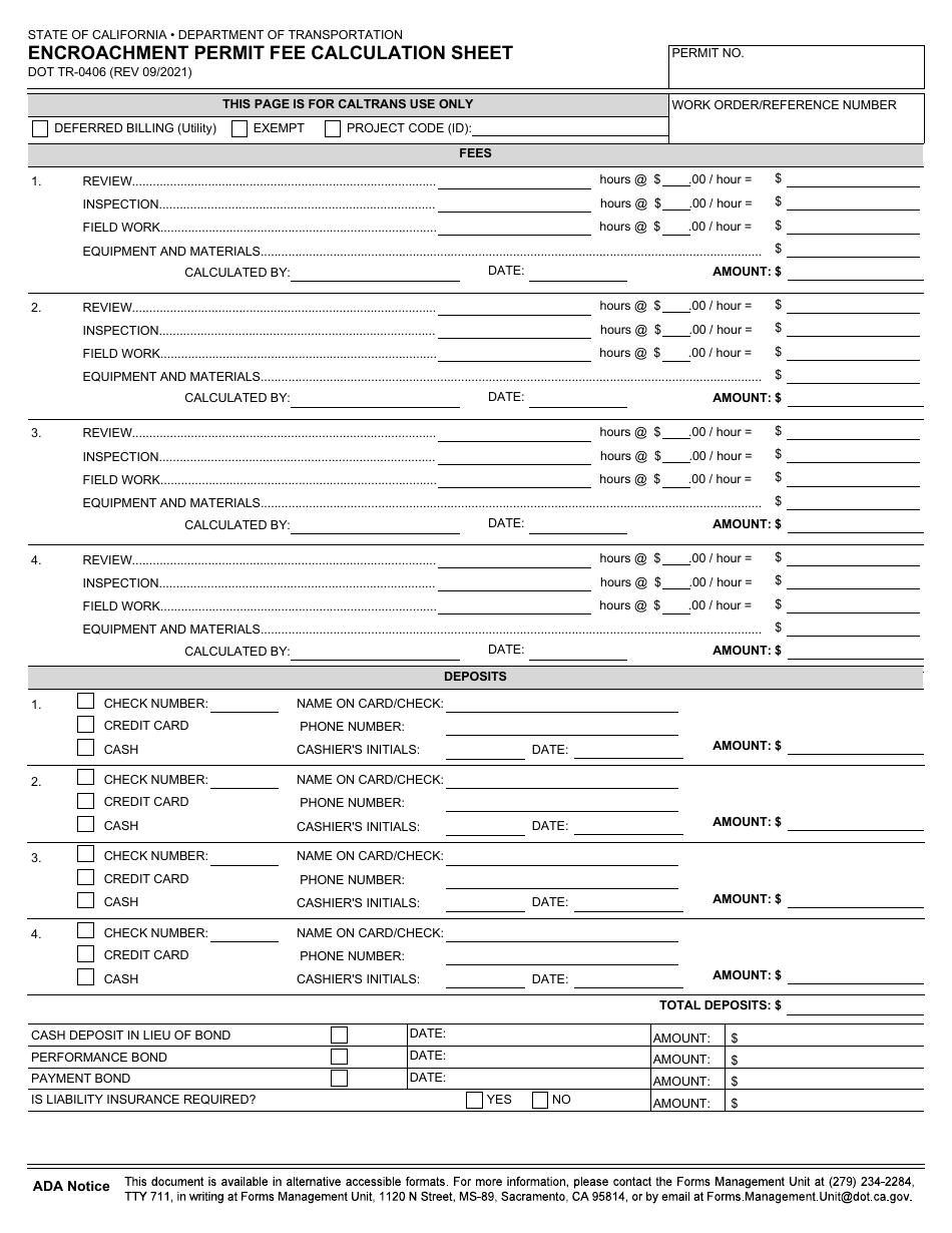 Form DOT TR-PER-0406 - Fill Out, Sign Online and Download Fillable PDF, California | Templateroller