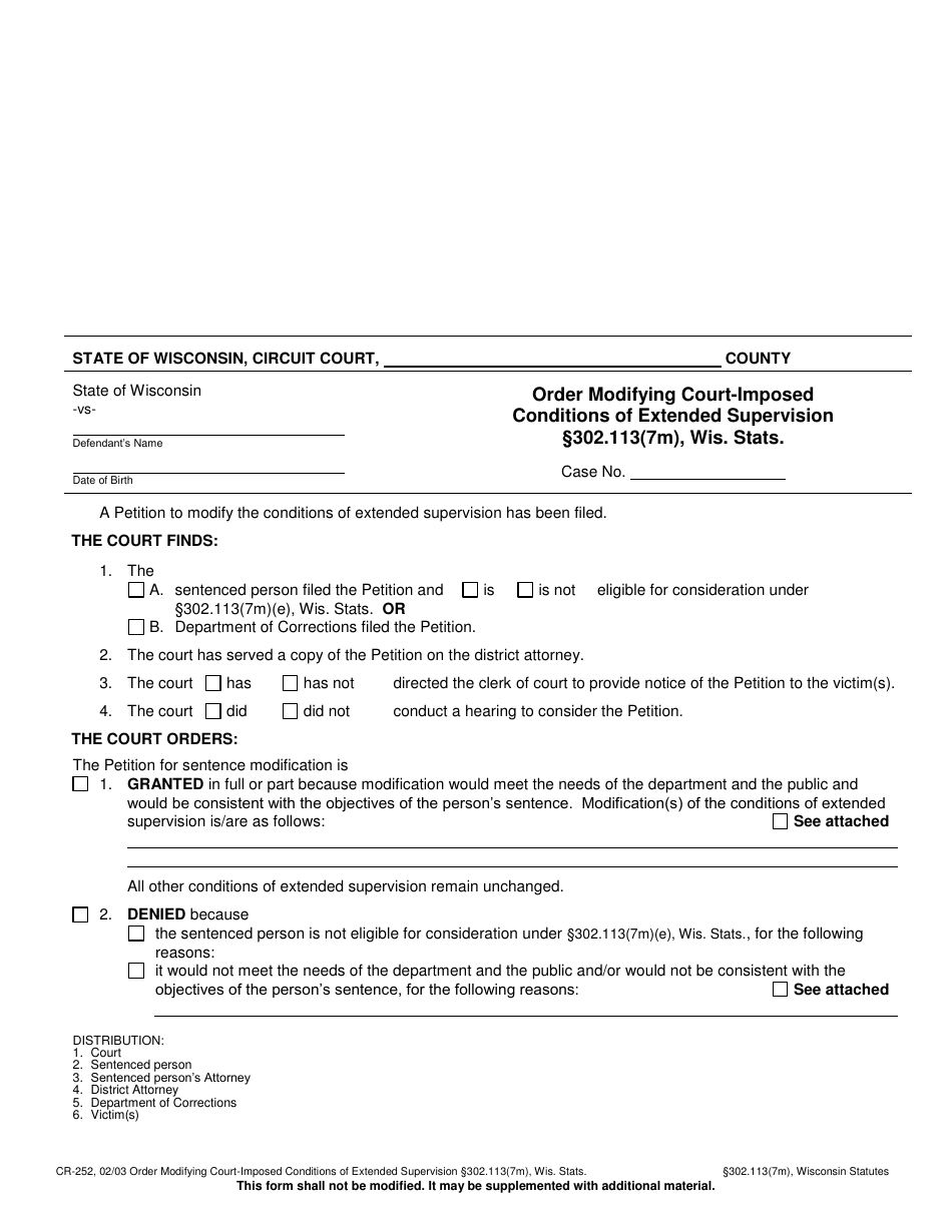 Form CR-252 - Fill Out, Sign Online and Download Printable PDF ...