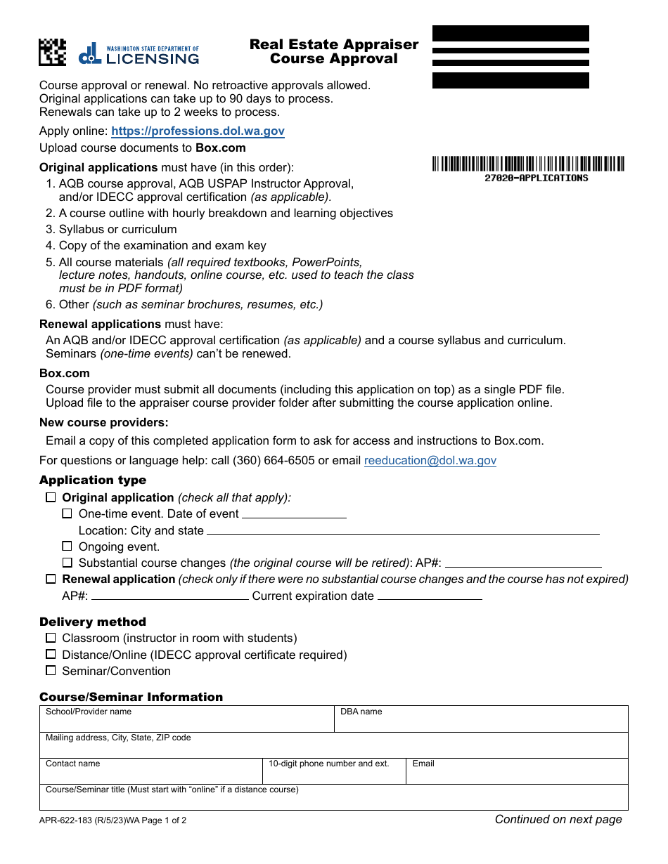 Form APR-622-183 Download Fillable PDF or Fill Online Real Estate ...