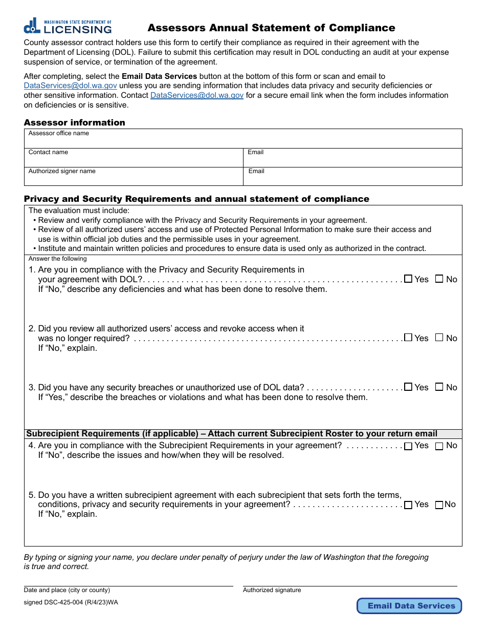 Form DSC-425-004 - Fill Out, Sign Online and Download Fillable PDF ...