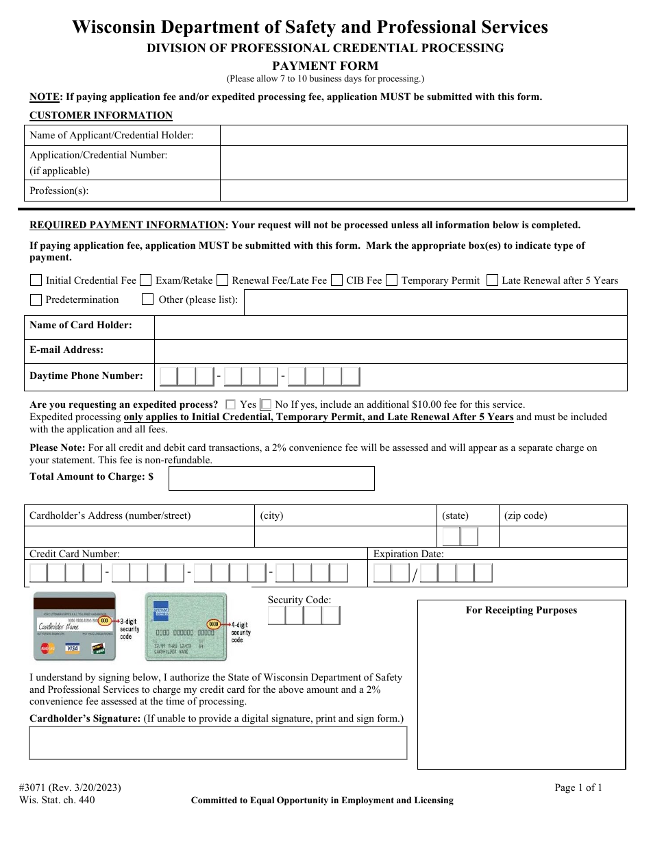 Form 3071 Download Fillable PDF or Fill Online Payment Form, Wisconsin ...