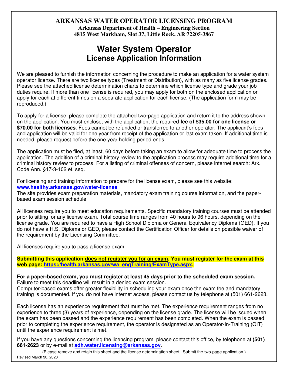 Arkansas Application for Water System Operator License Download ...