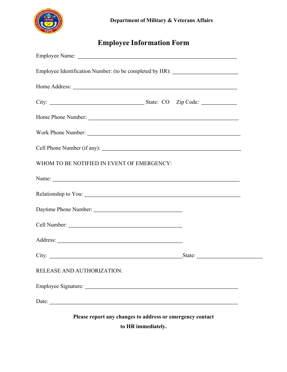 Colorado Employee Information Form - Fill Out, Sign Online and Download ...