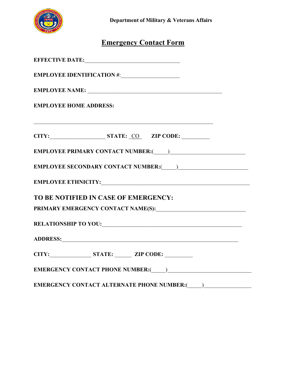 Colorado Employee Address and Emergency Contact Form - Fill Out, Sign ...