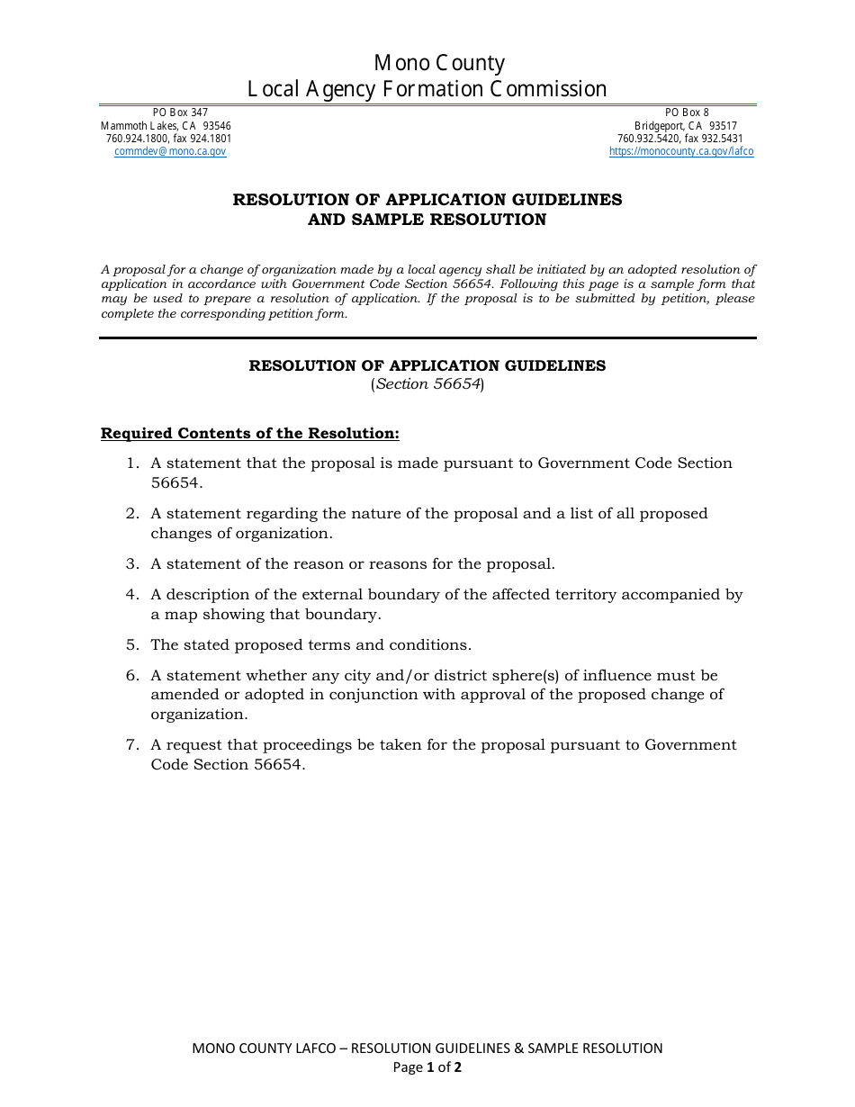 Mono County, California Resolution for Change of Organization ...