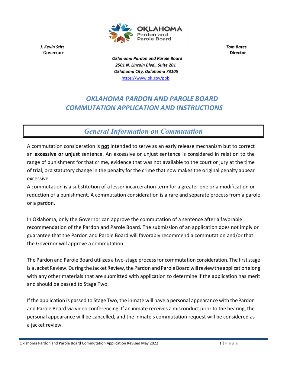 Oklahoma Application for Commutation - Fill Out, Sign Online and ...