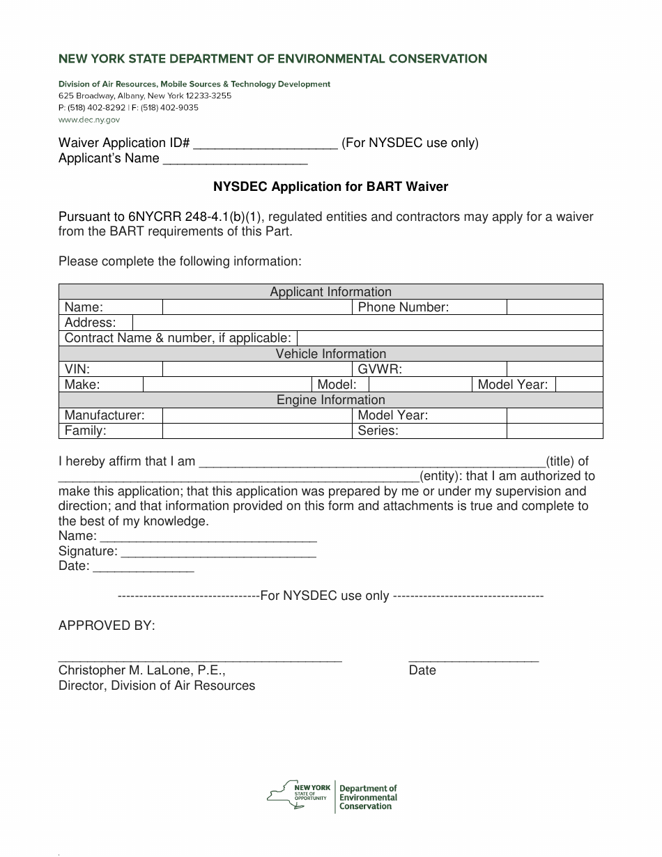 New York Nysdec Application for Bart Waiver - Fill Out, Sign Online and ...