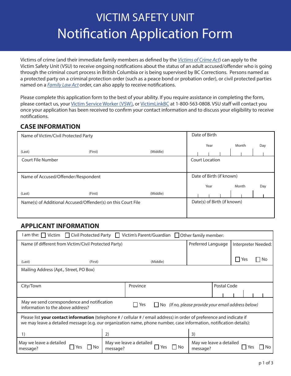 British Columbia Canada Notification Application Form - Fill Out, Sign ...