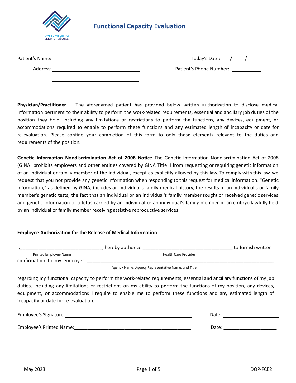 Form DOP-FCE2 - Fill Out, Sign Online and Download Fillable PDF, West ...
