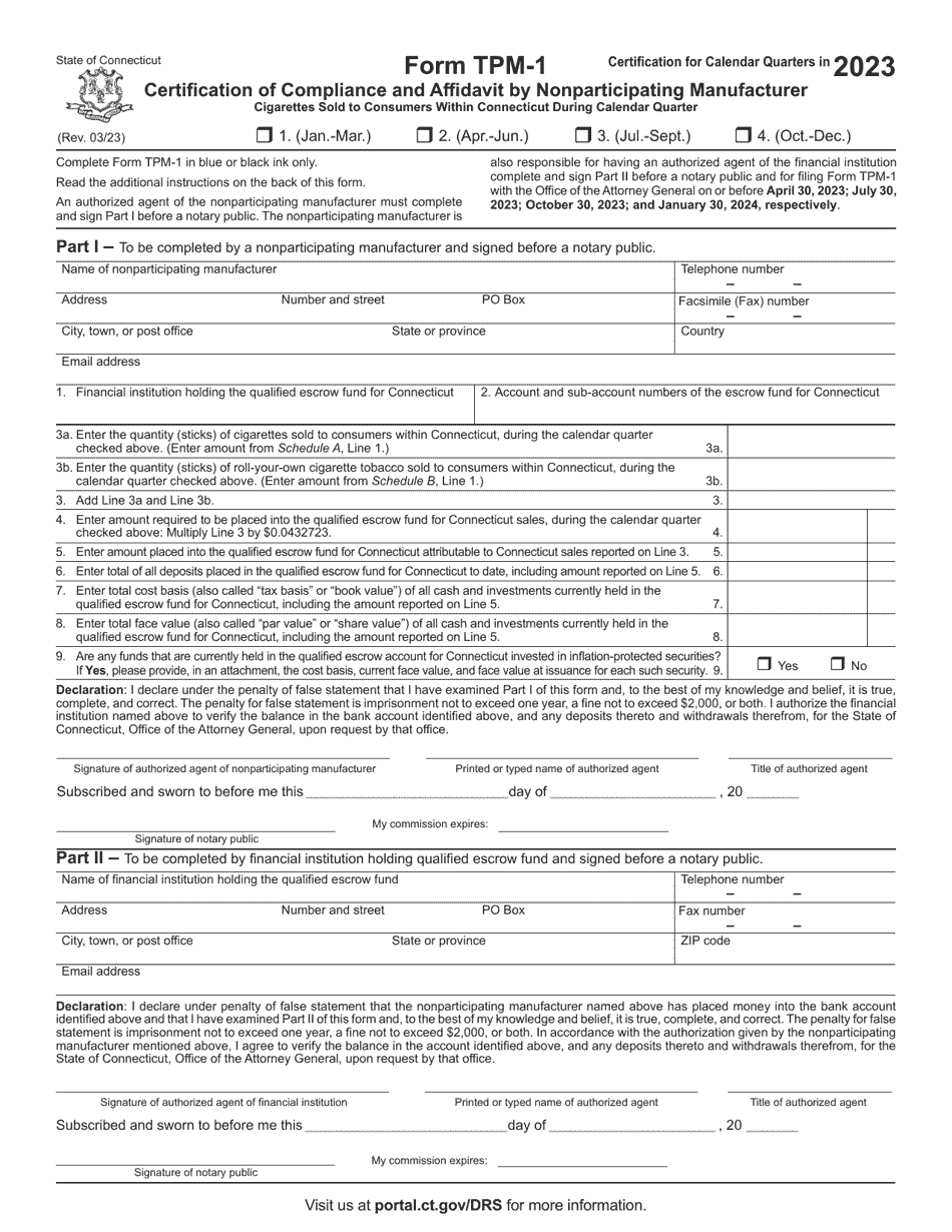 Form TPM-1 Download Printable PDF or Fill Online Certification of ...