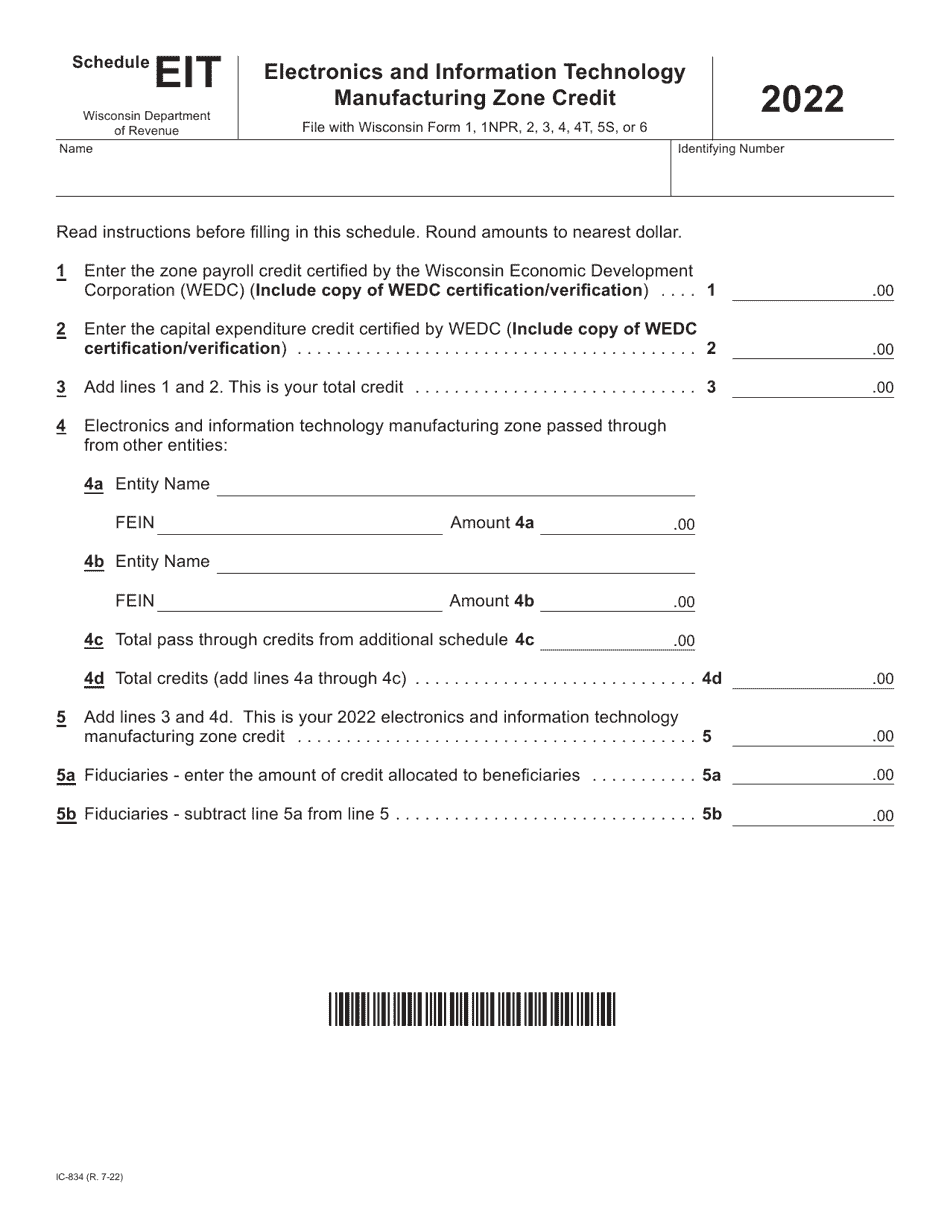 Form IC-834 Schedule EIT Download Printable PDF or Fill Online ...