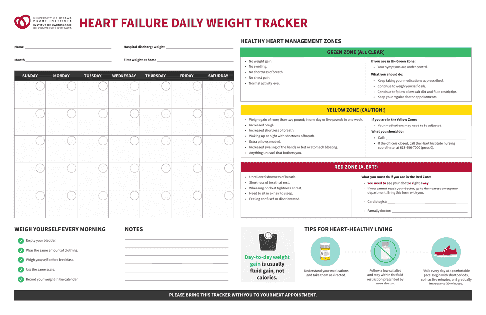 Heart Failure Daily Weight Tracker Template Download Printable PDF