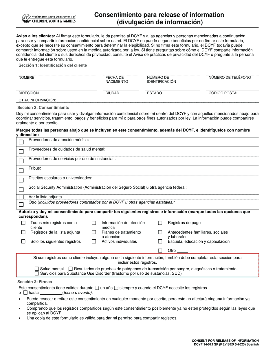 DCYF Formulario 14-012 - Fill Out, Sign Online and Download Printable ...