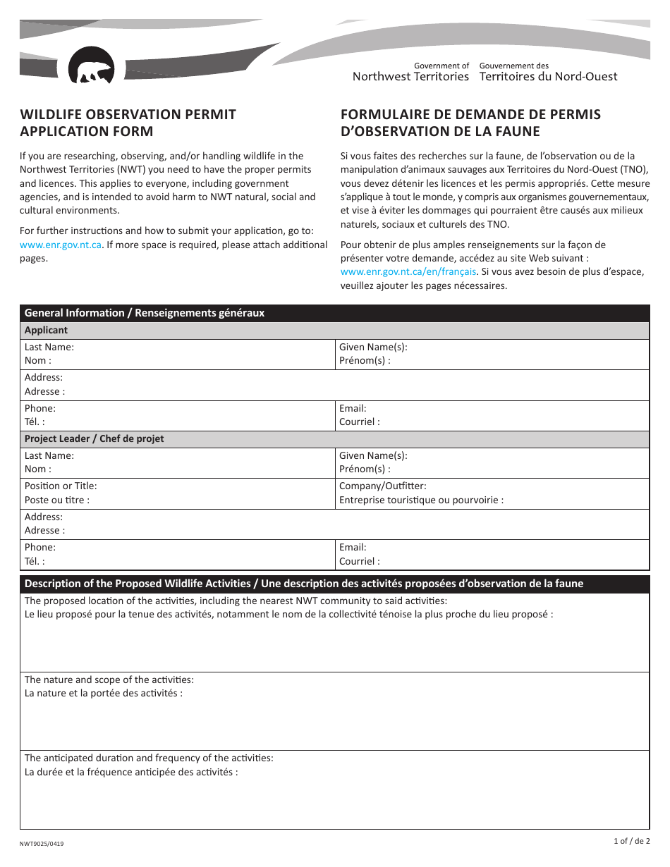 Form NWT9025 - Fill Out, Sign Online and Download Fillable PDF, Northwest Territories Canada ...