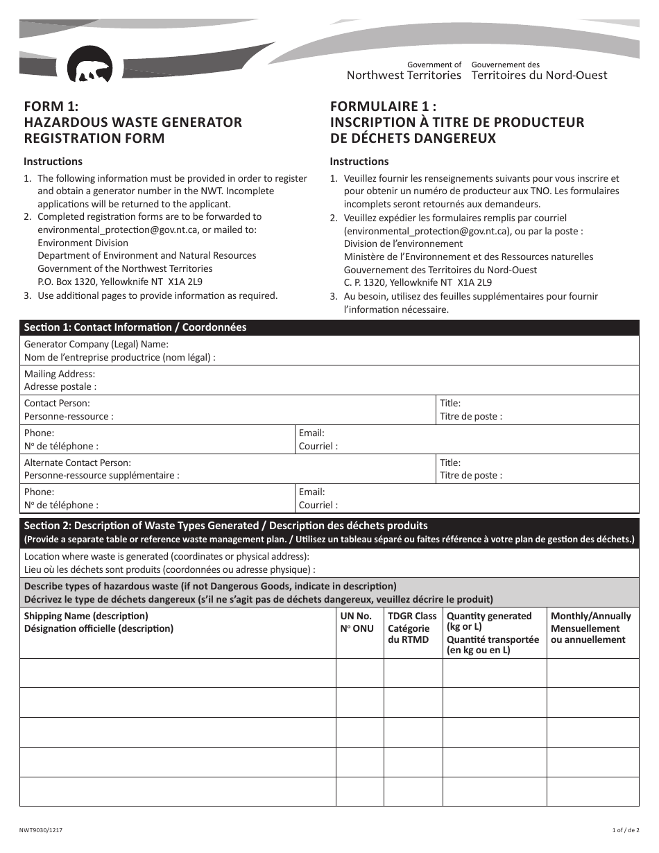 Form 1 (NWT9030) - Fill Out, Sign Online and Download Fillable PDF ...