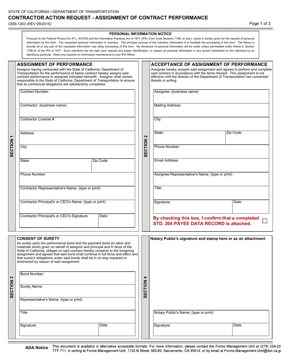 Form CEM-1203 - Fill Out, Sign Online and Download Fillable PDF ...