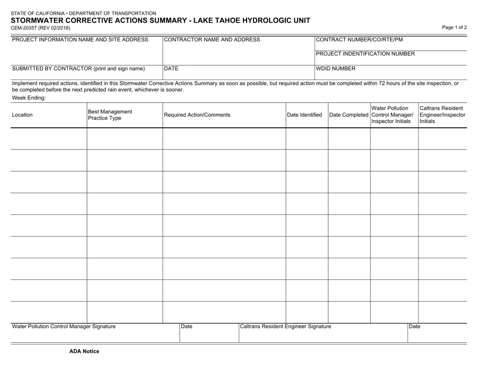 Form CEM-2035T - Fill Out, Sign Online and Download Fillable PDF ...