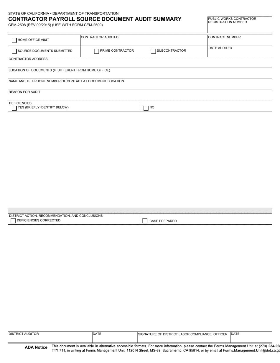 Form CEM-2508 - Fill Out, Sign Online and Download Fillable PDF ...