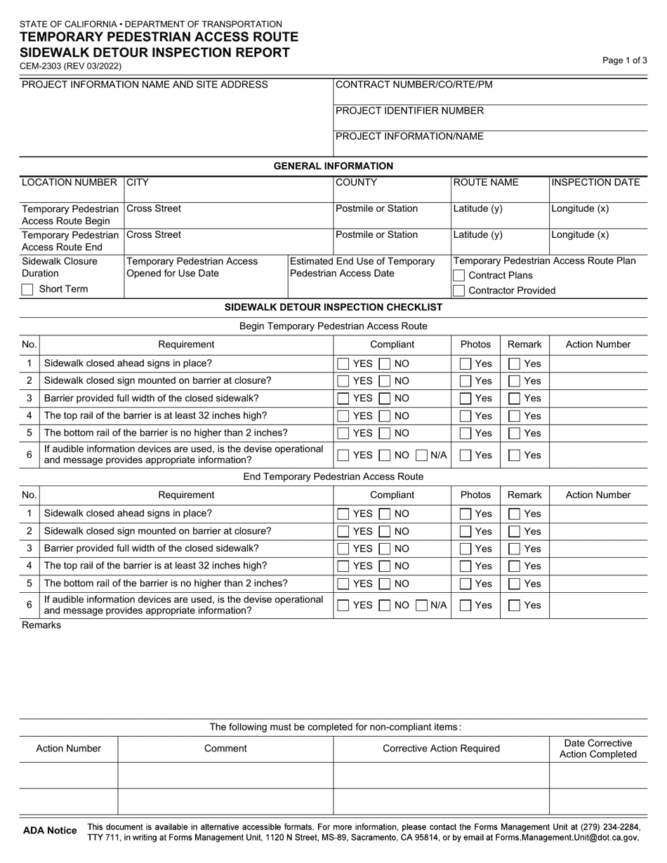 Form CEM-2303 Download Fillable PDF or Fill Online Temporary Pedestrian ...