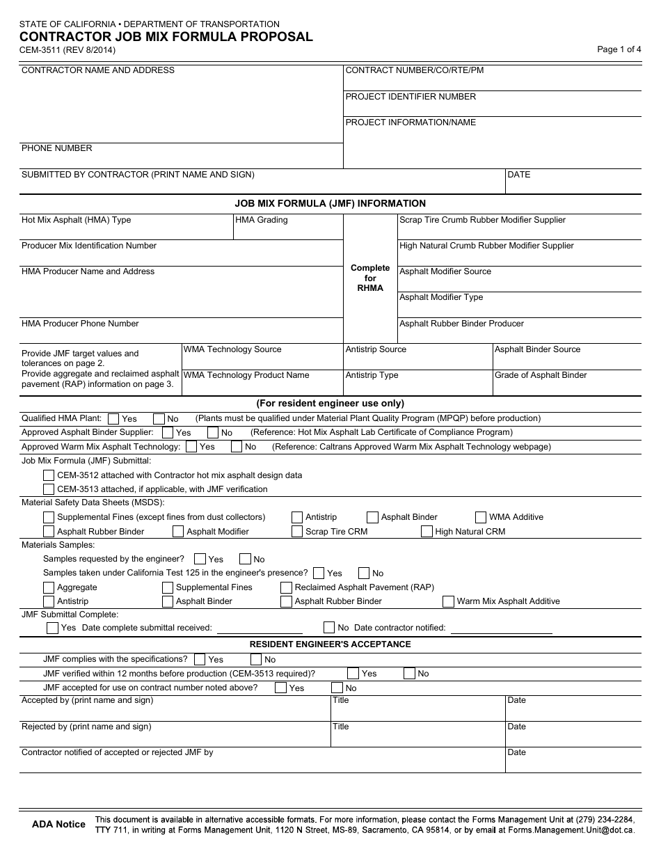 Form CEM-3511 - Fill Out, Sign Online and Download Fillable PDF ...