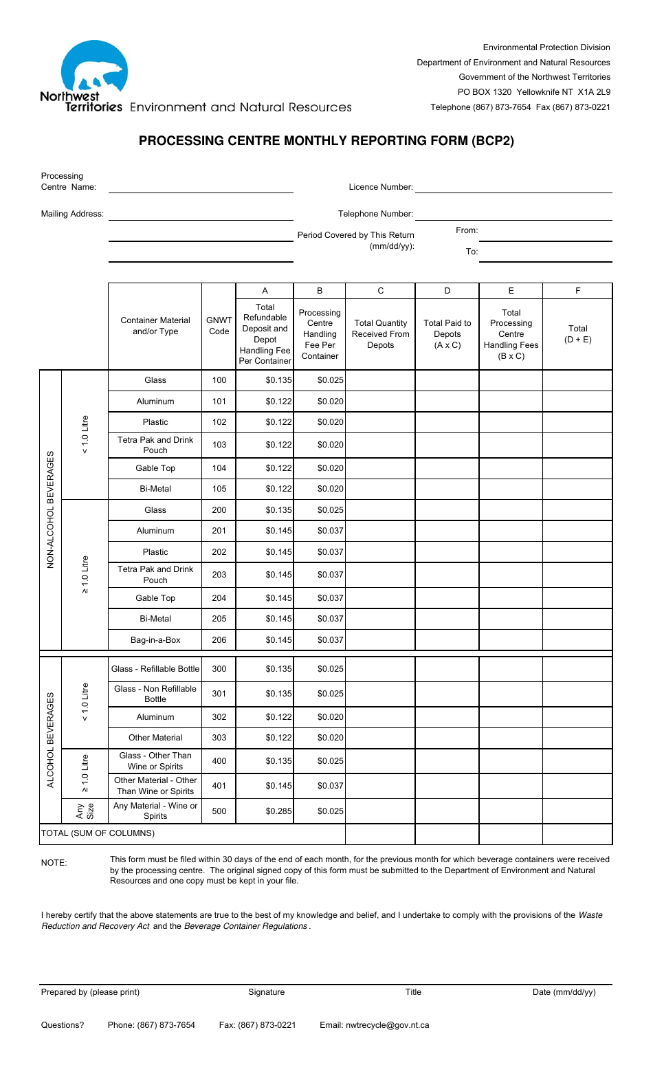 Form BCP2 - Fill Out, Sign Online and Download Printable PDF, Northwest Territories Canada ...
