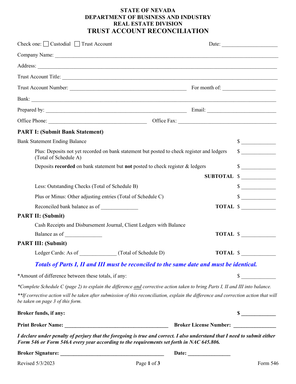 Form 546 - Fill Out, Sign Online and Download Fillable PDF, Nevada ...