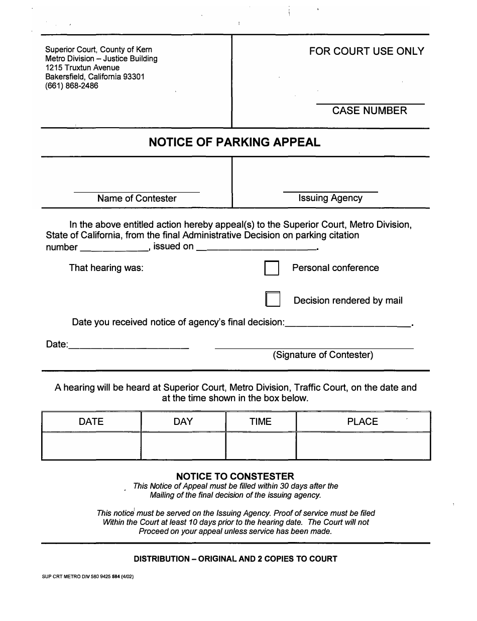 Form SUP CRT METRO DIV580 9425 584 - Fill Out, Sign Online and Download ...