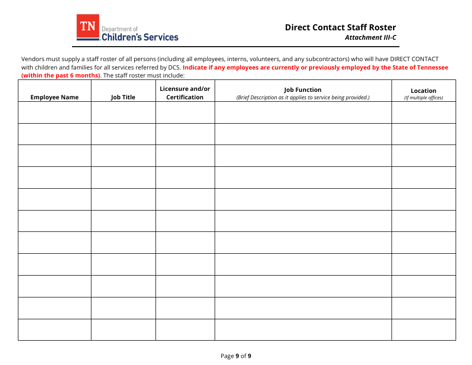 Tennessee Direct Contact Staff Roster - Fill Out, Sign Online and ...