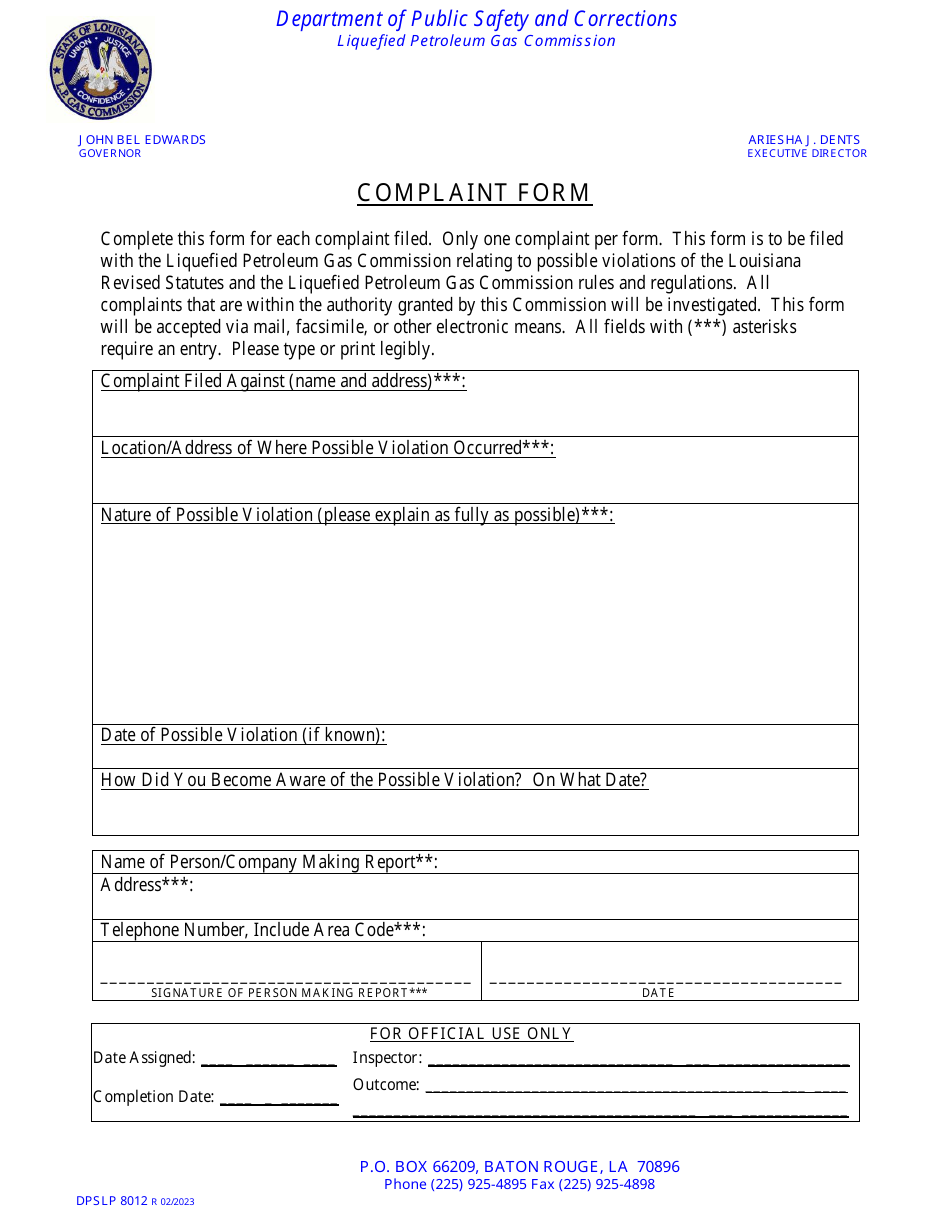 Form DPSLP8012 - Fill Out, Sign Online and Download Printable PDF ...