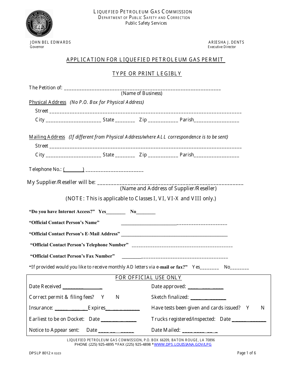 Form DPSLP8012 - Fill Out, Sign Online and Download Printable PDF ...