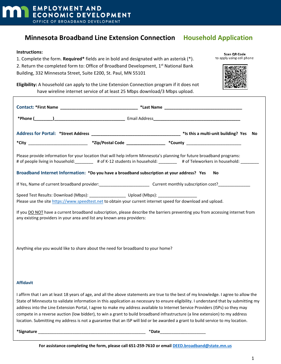 Minnesota Minnesota Broadband Line Extension Connection Household ...