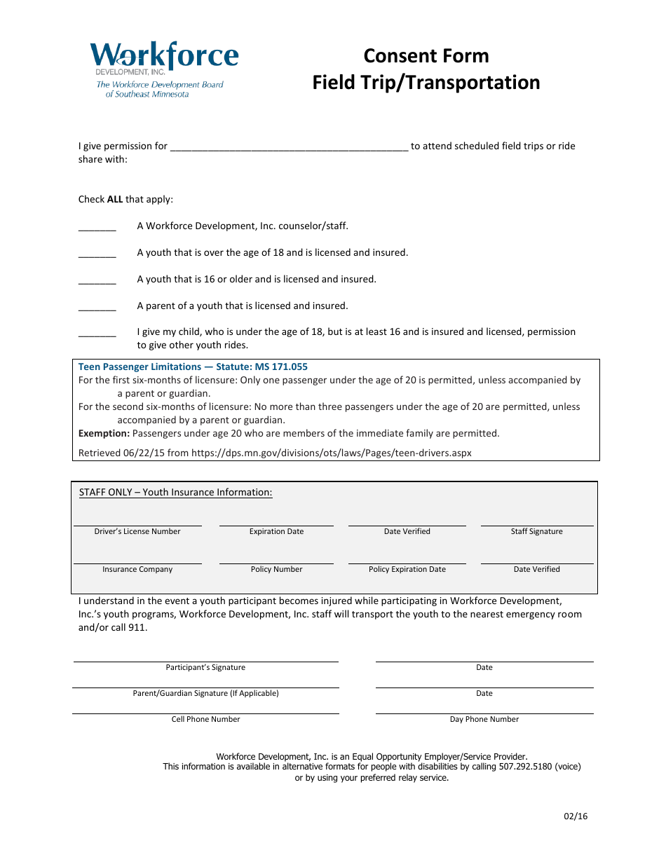 Minnesota Consent Form Field Trip/Transportation - Fill Out, Sign ...