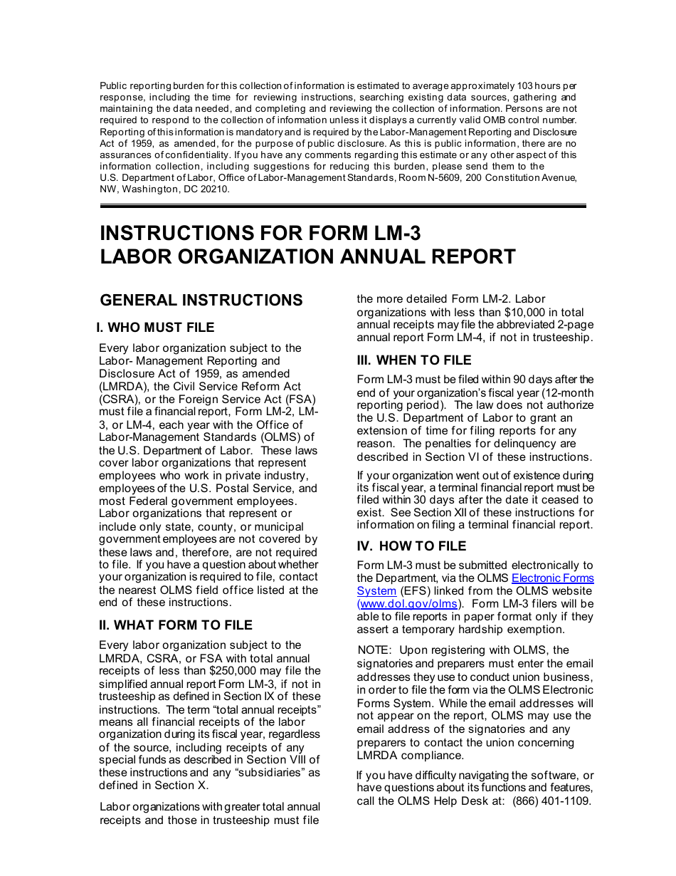Download Instructions for Form LM-3 Labor Organization Annual Report ...