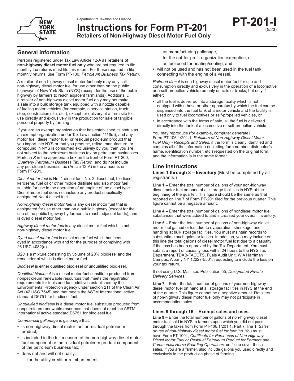 Download Instructions for Form PT-201 Retailers of Non-highway Diesel ...