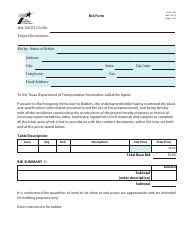Form 2506 Download Fillable PDF or Fill Online Bid Form, Texas 2016 ...