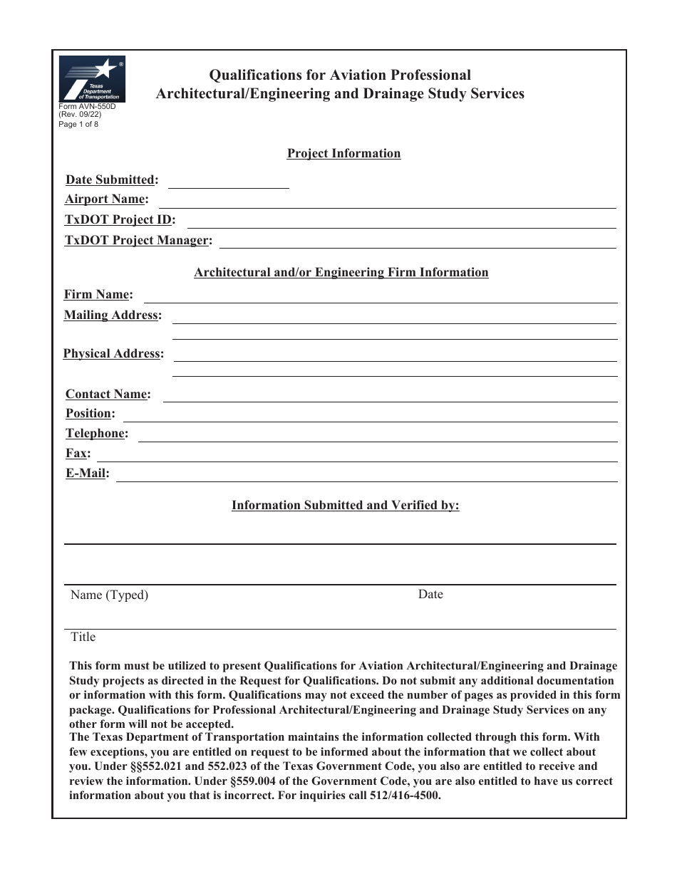 Form AVN-550D - Fill Out, Sign Online and Download Fillable PDF, Texas ...
