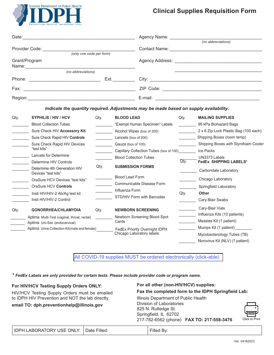 Illinois Clinical Supplies Requisition Form Download Fillable PDF 2018 ...