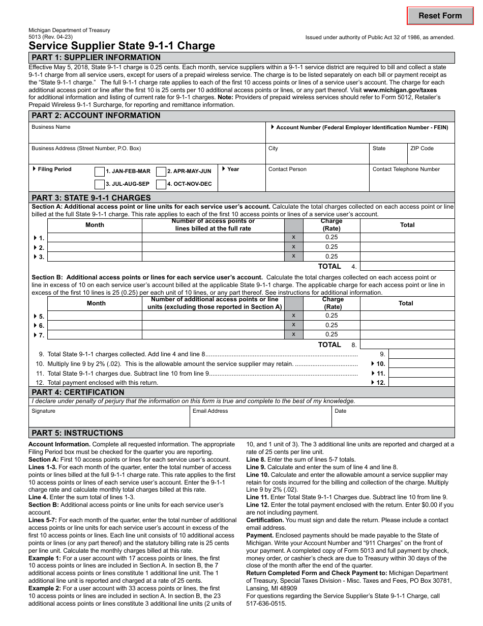 Form 5013 Download Fillable PDF or Fill Online Service Supplier State 9 ...