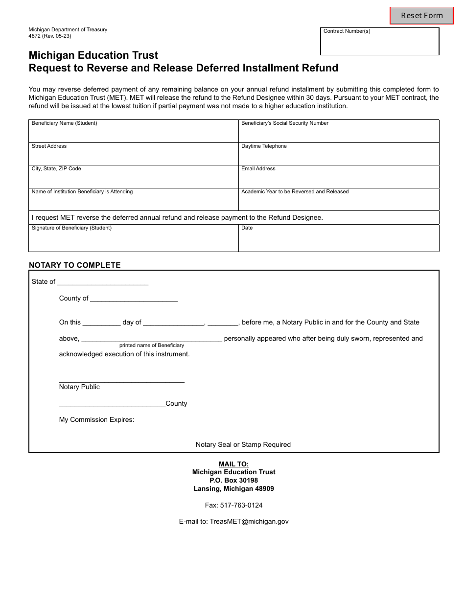 Form 4872 Download Fillable PDF or Fill Online Michigan Education Trust ...