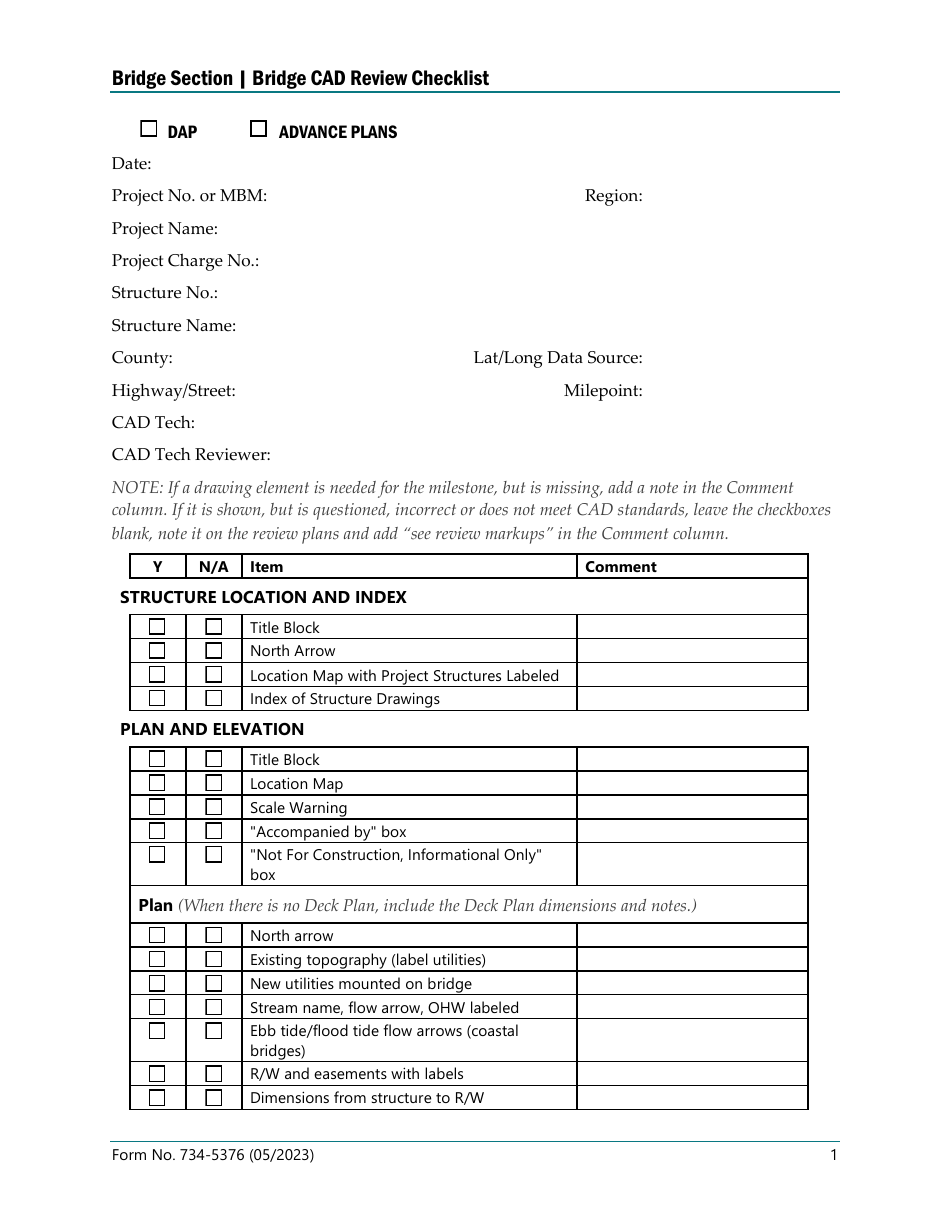 Form 734-5376 Download Fillable PDF or Fill Online Bridge Cad Review ...